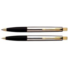 Parker Frontier Stainless Steel Gold Trim Ballpoint and Pencil Set-Montgomery Pens Fountain Pen ...